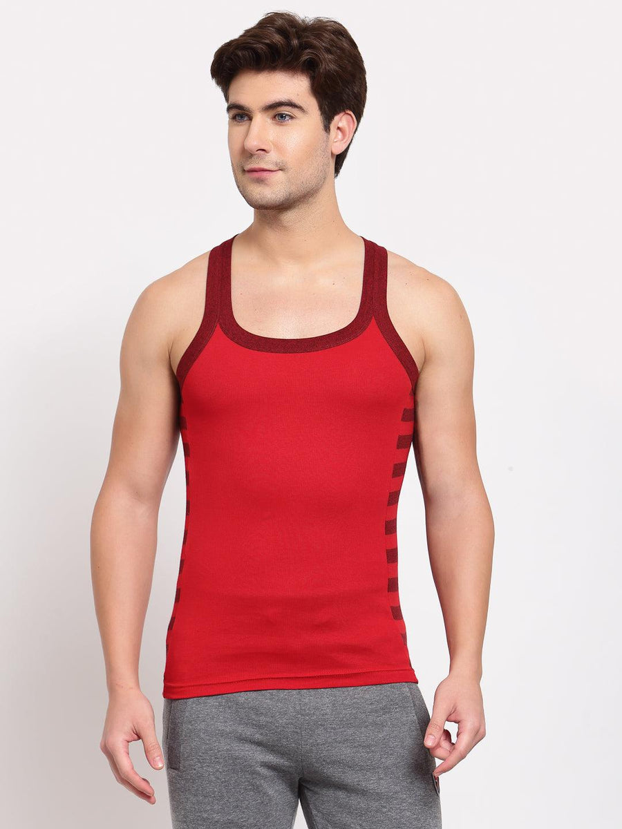Men's Gym Vests with Designed Side Contrast Panel - Pack of 2 (Red ...